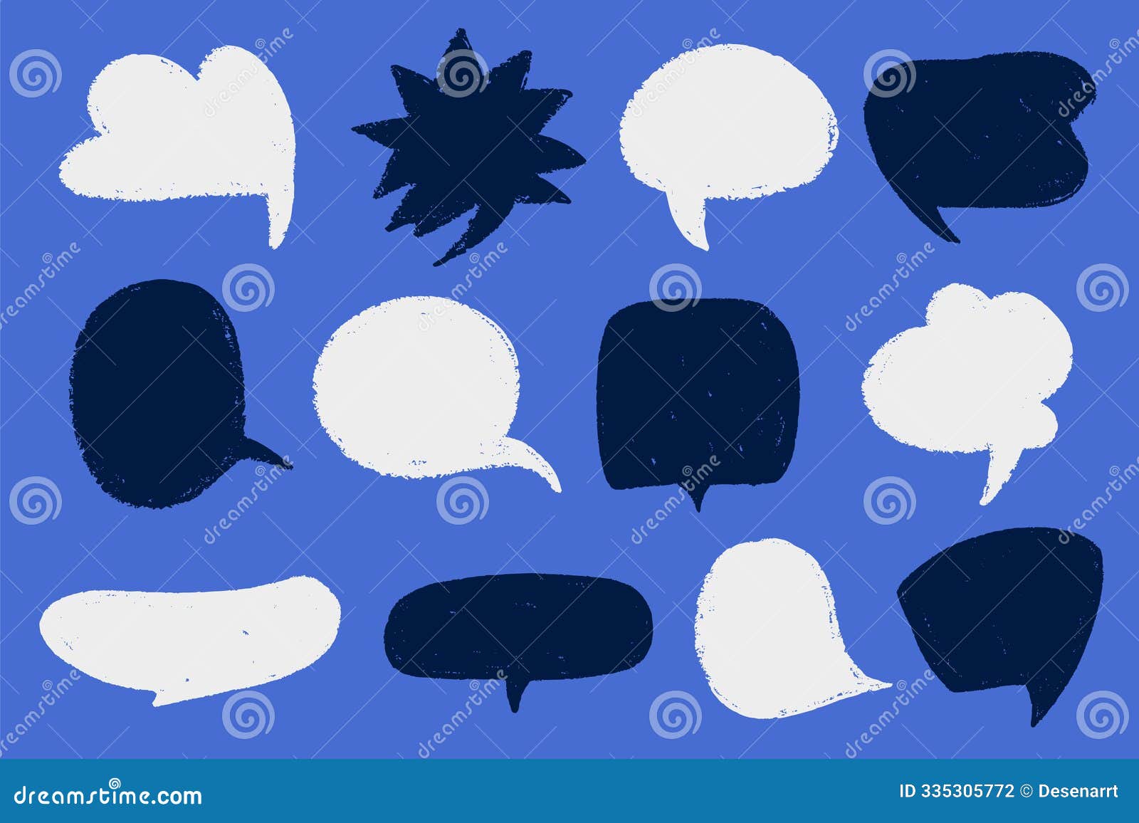 Grunge Speech Frames in Dark Blue Color Tones. Hand Drawn Abstract Chat Bubble Set Stock ...