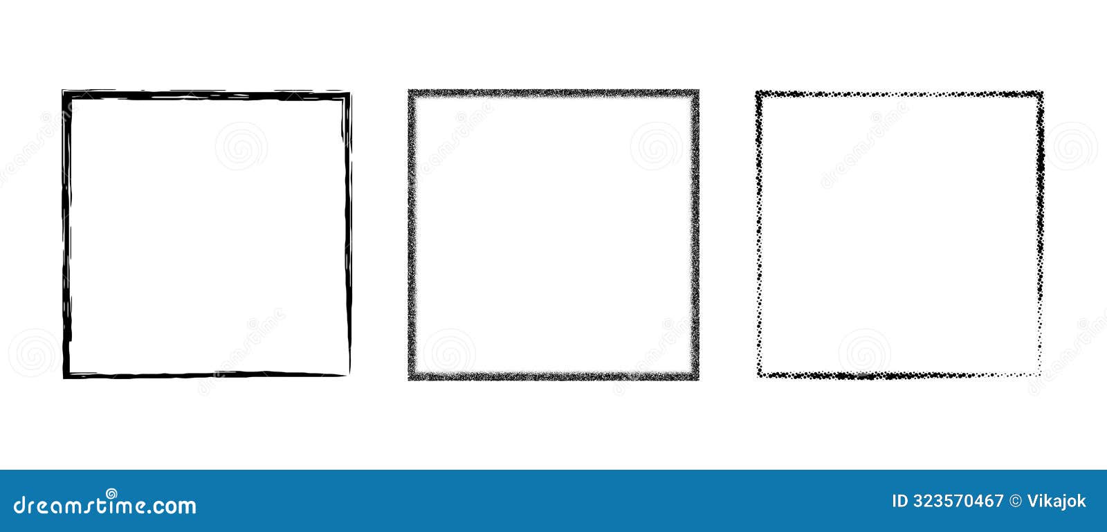 Grunge Square Frame Set. Dotted, Stippled and Paint Brushed Black ...