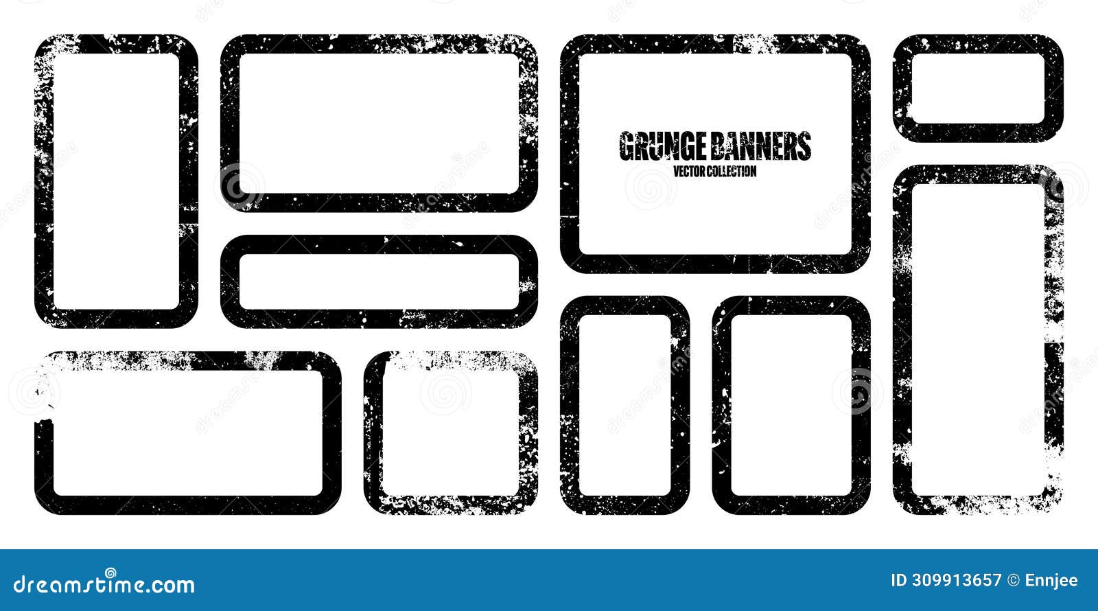 Grunge Square Frames, Banners with Stains and Scratches. Brush Stroke ...