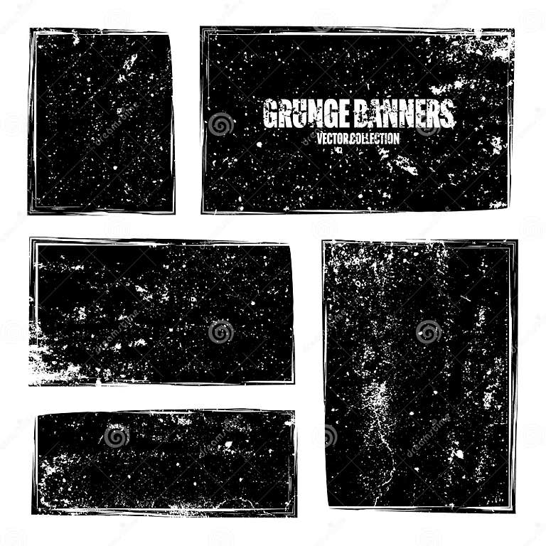 Grunge Square Frames, Banners with Stains and Scratches. Brush Stroke ...
