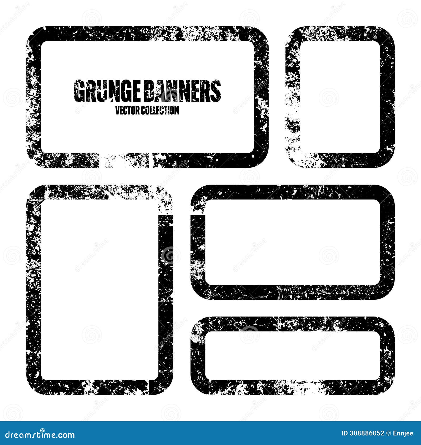 Grunge Square Frames, Banners with Stains and Scratches. Brush Stroke ...