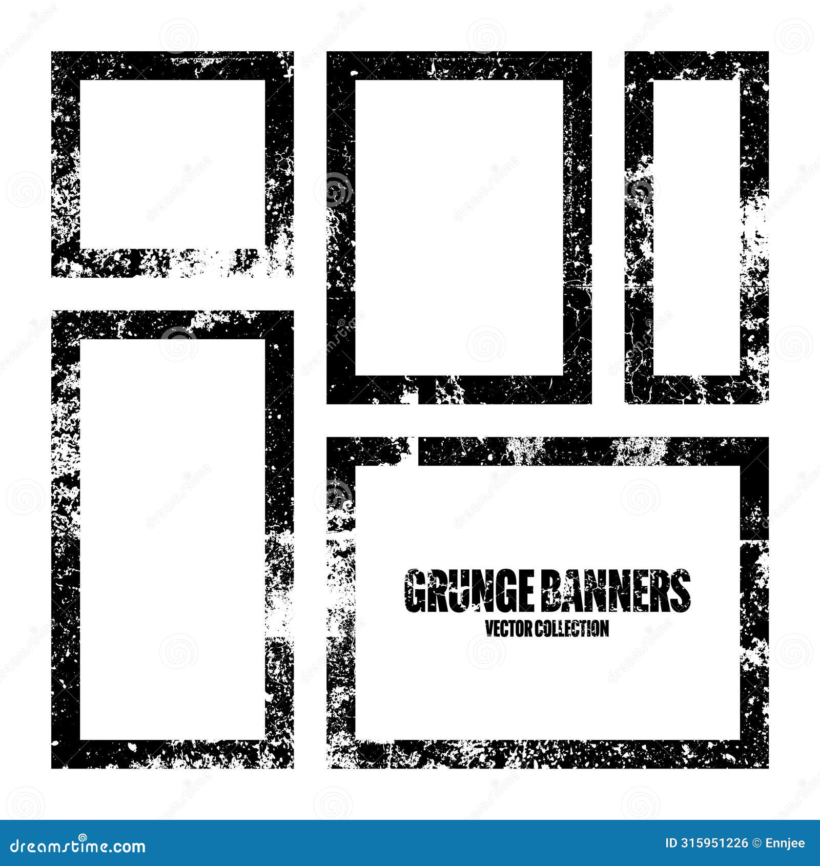 Grunge Square Frames, Banners with Stains and Scratches. Brush Stroke ...