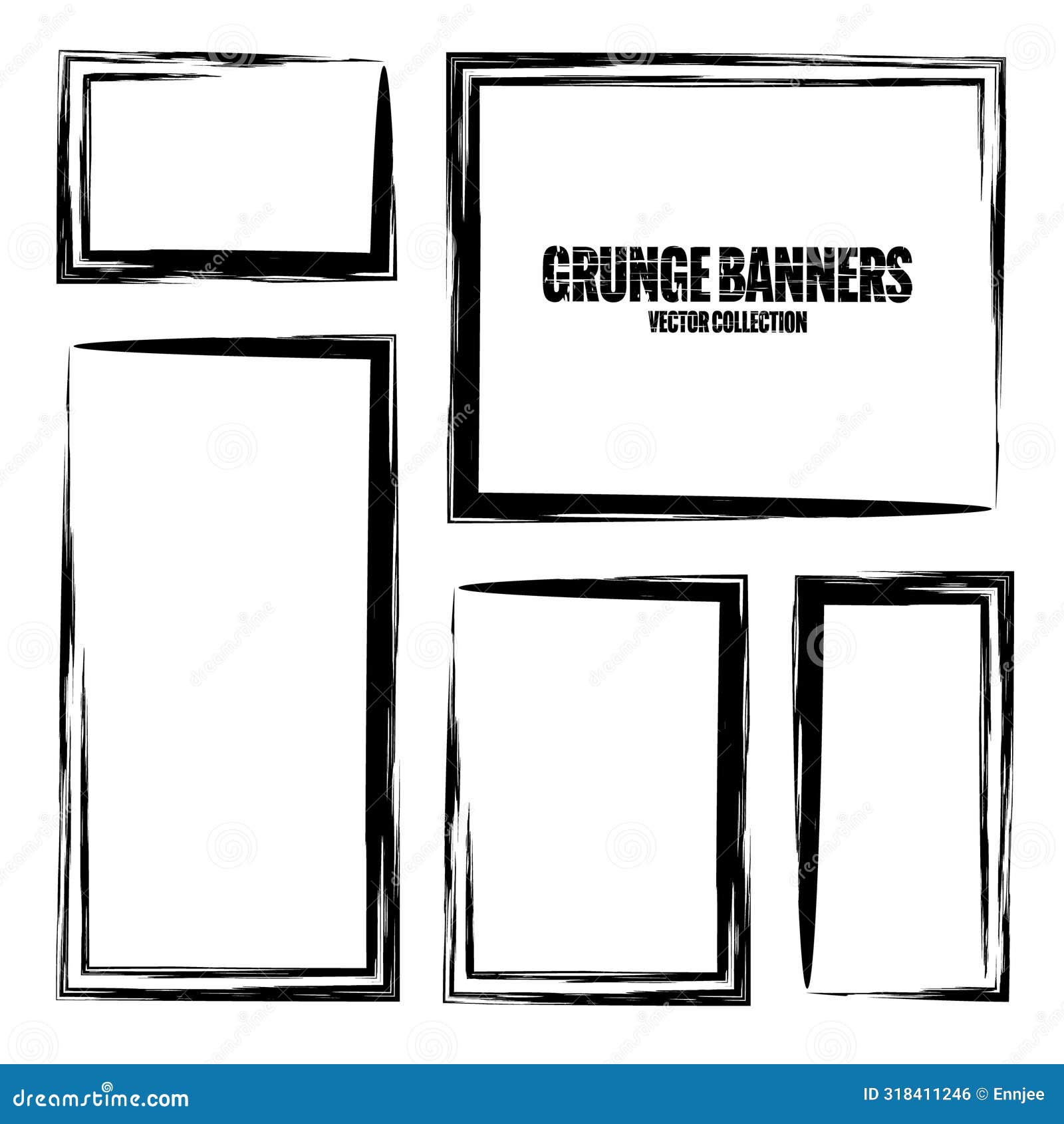 Grunge Square Frames, Banners with Stains and Scratches. Brush Stroke ...