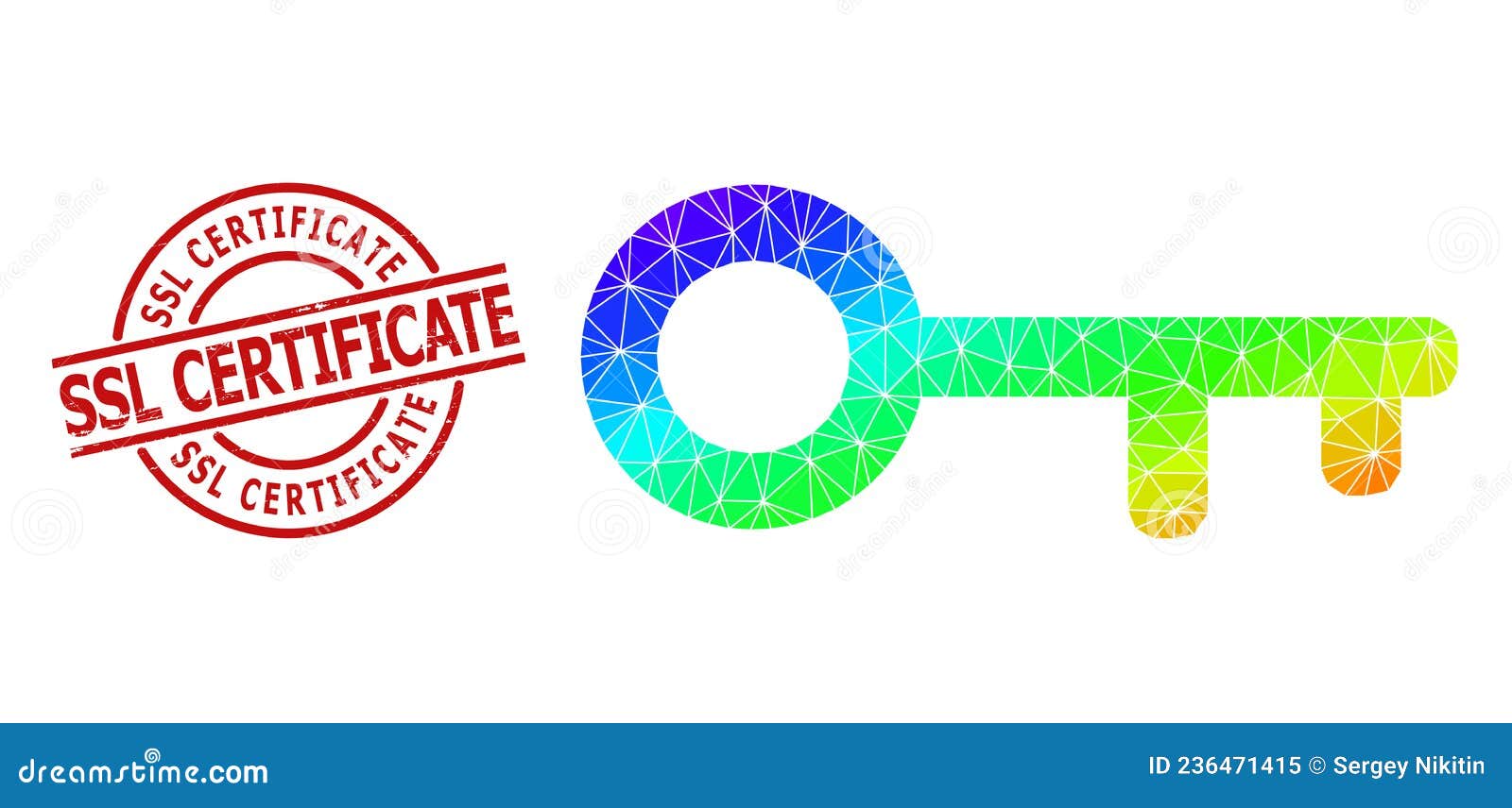 Grunge SSL Certificate Badge and Lowpoly Spectrum Key Icon with ...