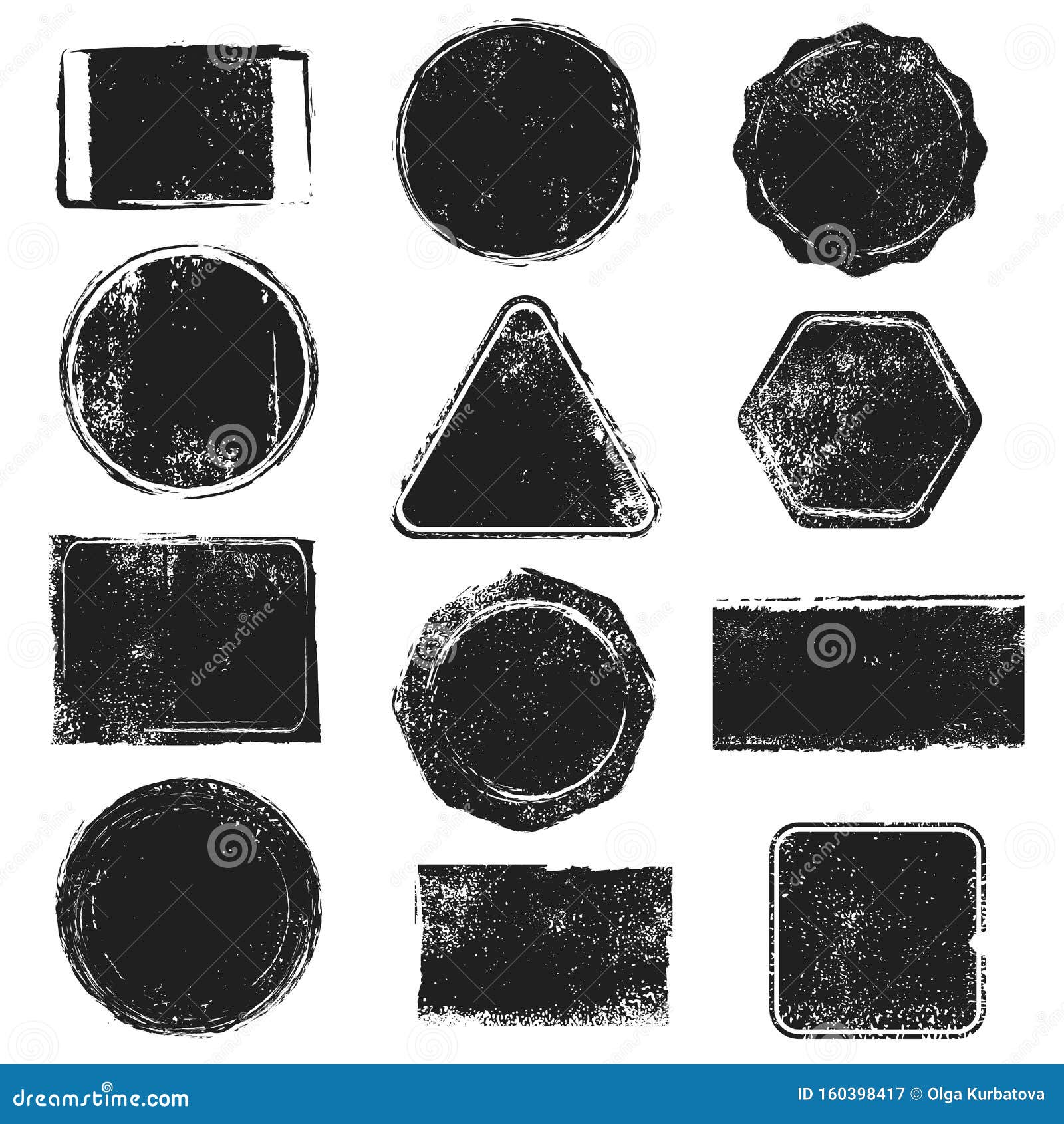 Grunge Stamps. Distressed Post Stamp Texture. Round, Rectangular ...