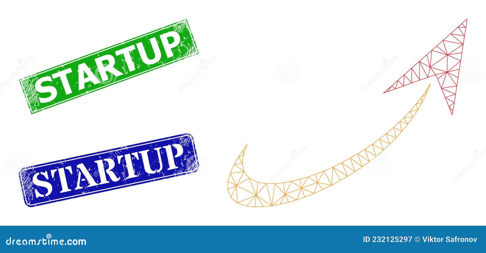 Grunge Startup Stamp Imitations and Triangular Mesh Startup Icon Stock ...