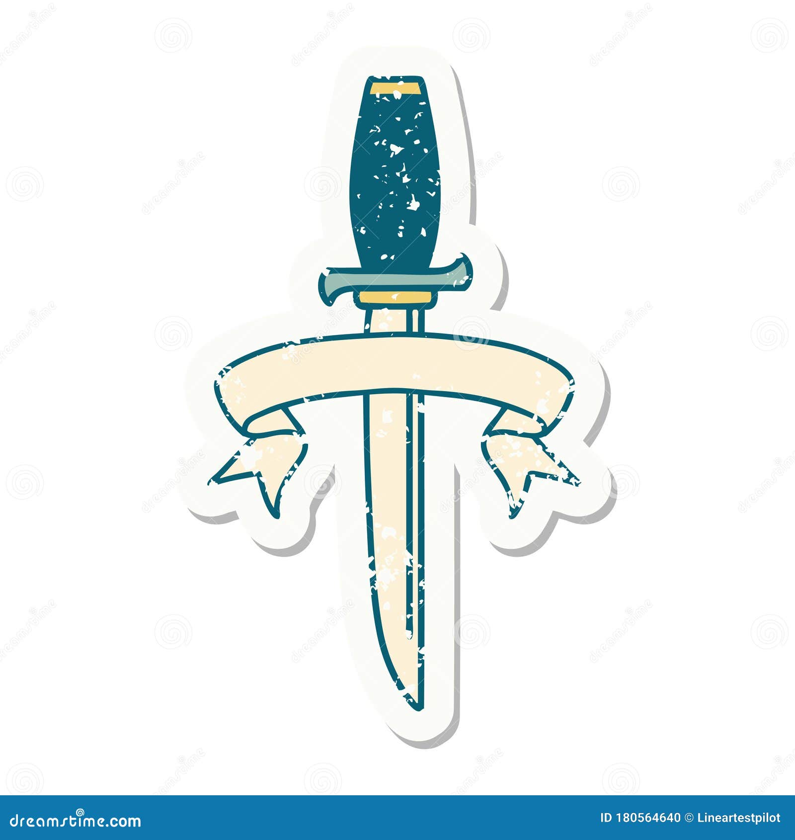 Grunge Sticker with Banner of a Dagger Stock Vector - Illustration of ...