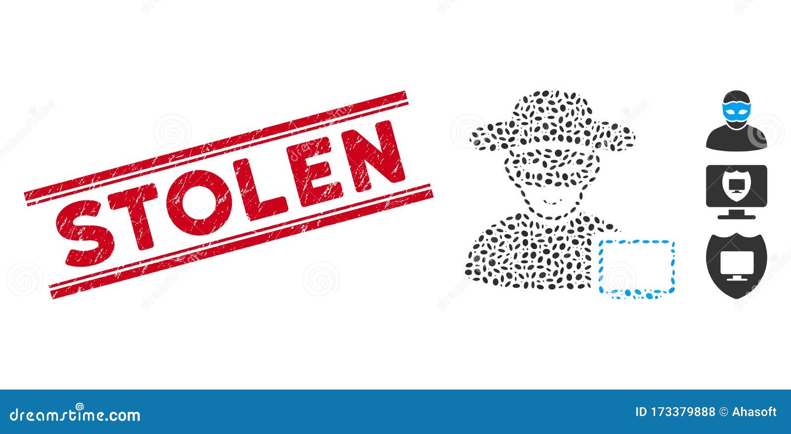 Grunge Stolen Line Stamp and Collage Computer Hacker Icon Stock ...