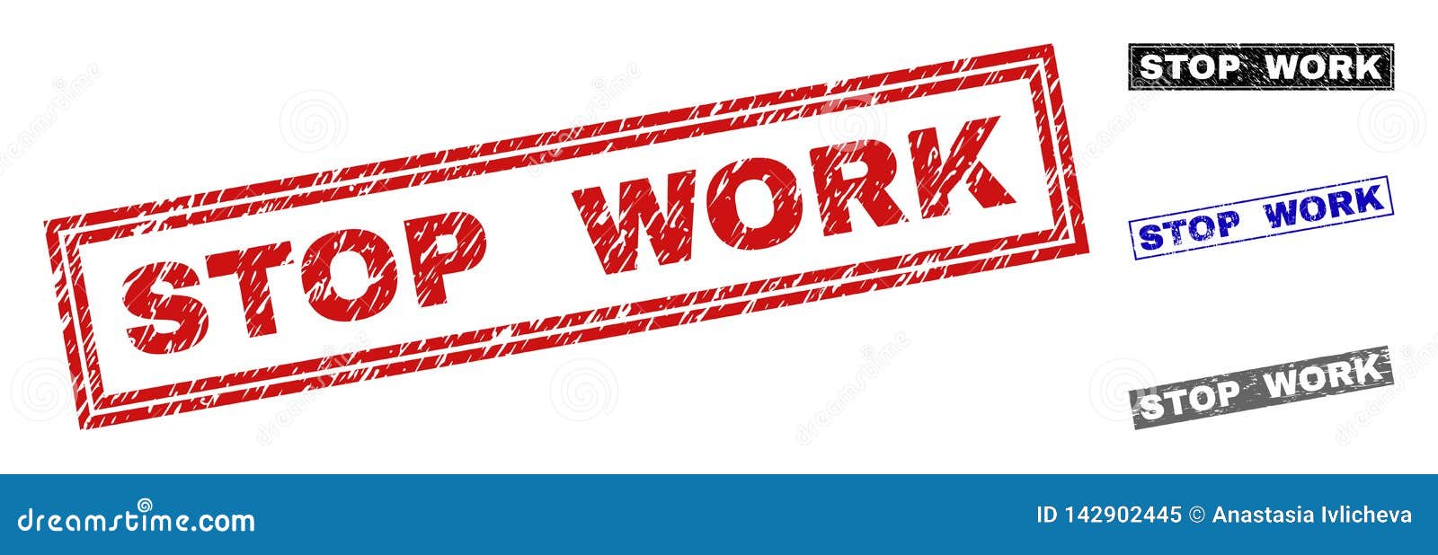 Grunge STOP WORK Scratched Rectangle Watermarks Stock Vector ...