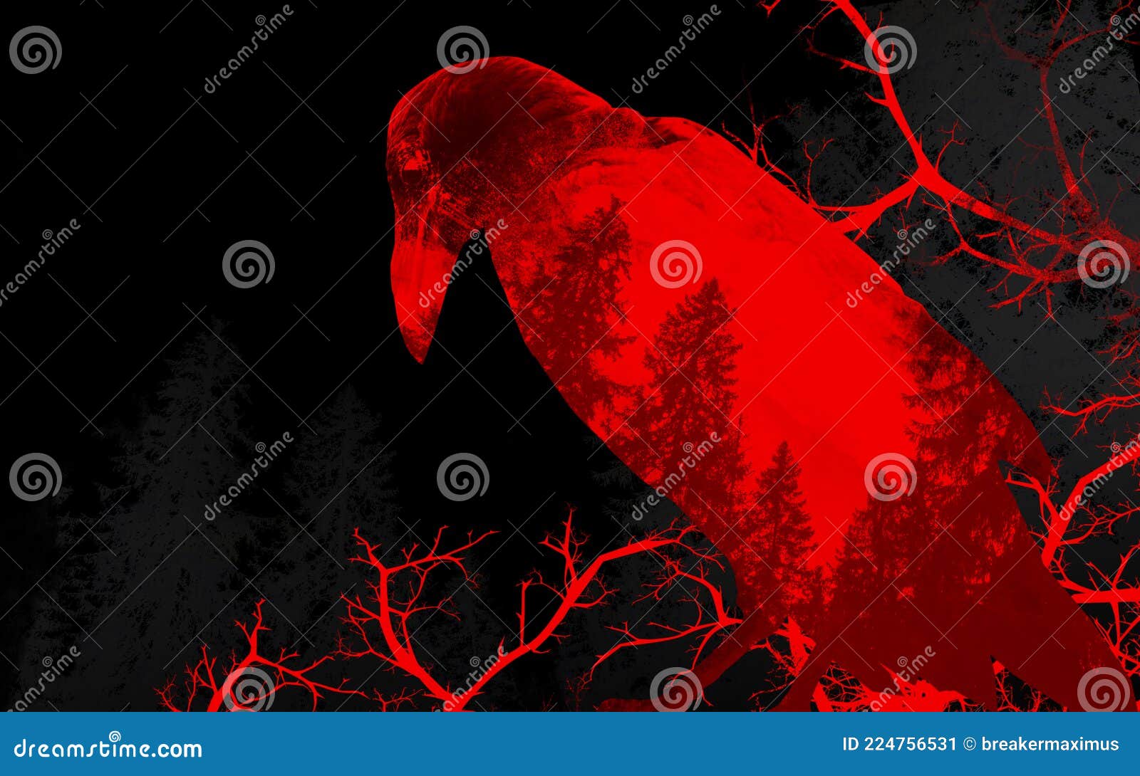 Grunge Style Red Toned Crow Stock Illustration - Illustration of creepy ...