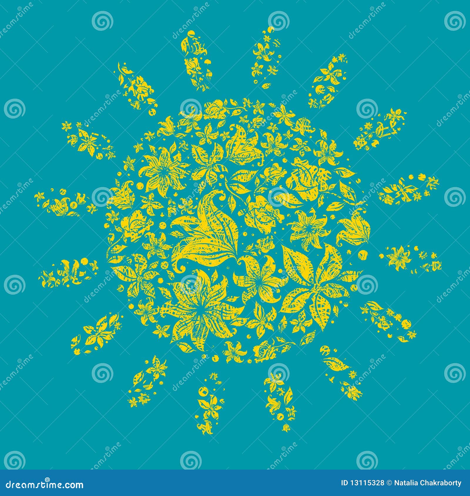 Grunge Sun Symbol from Flowers Stock Vector - Illustration of shape ...