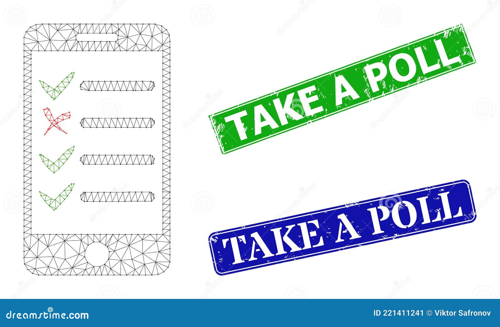 Grunge Take a Poll Stamp Seals and Triangular Mesh Mobile Check List ...