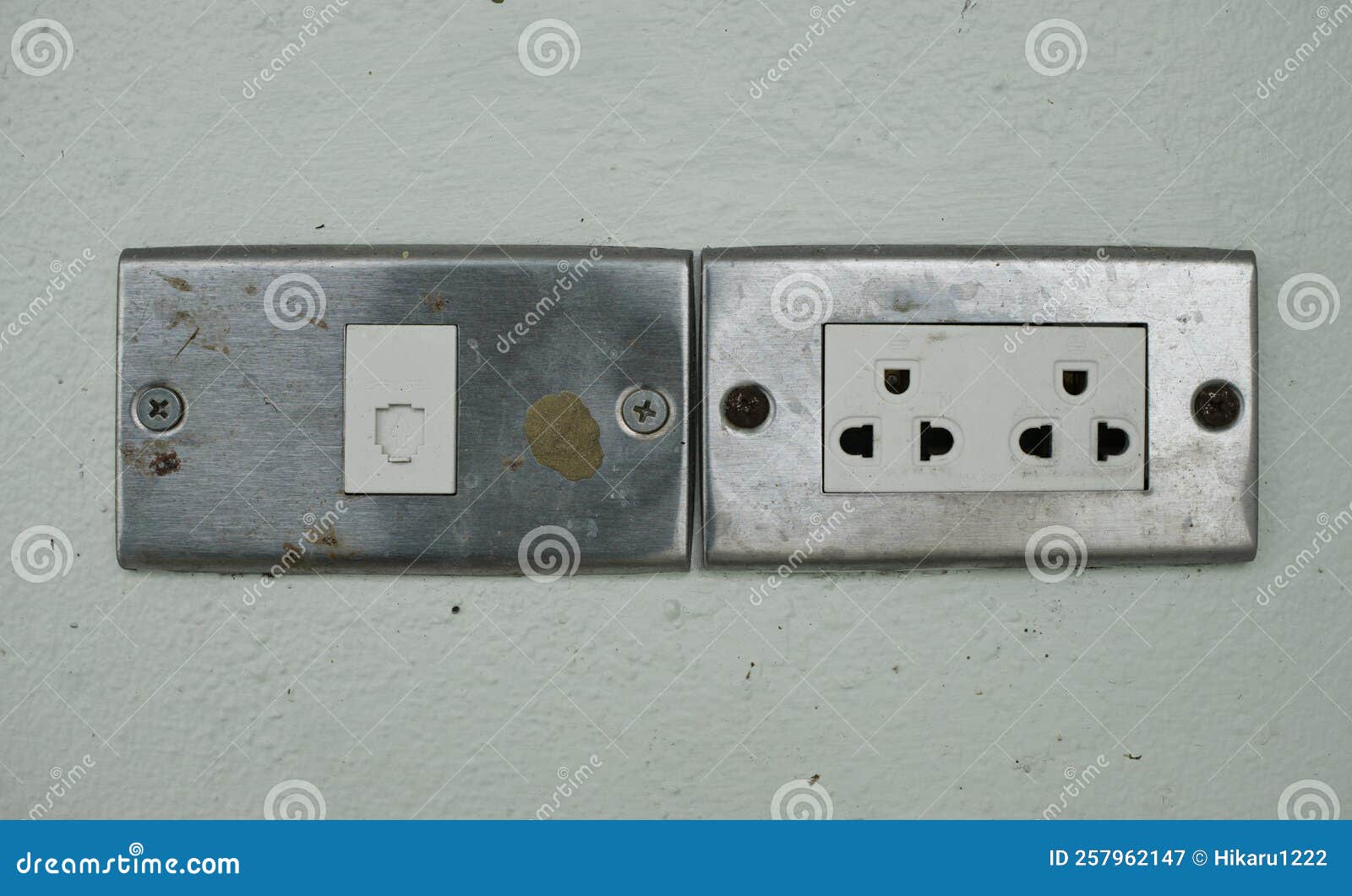 Grunge Telephone Socket and Electrical Power Socket Plug Outlet on ...