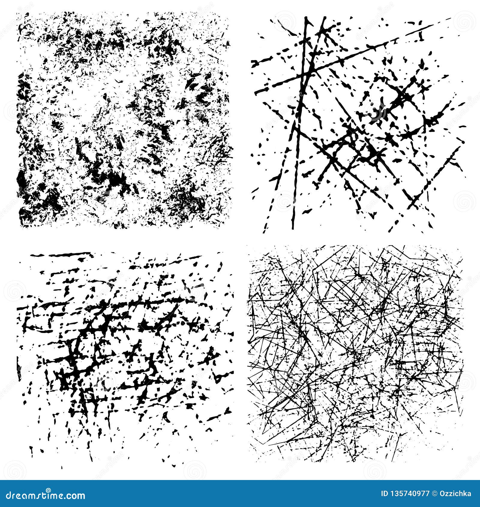 Grunge Textures Set. Backgrounds. Monochrome Abstract Grain Surfaces ...