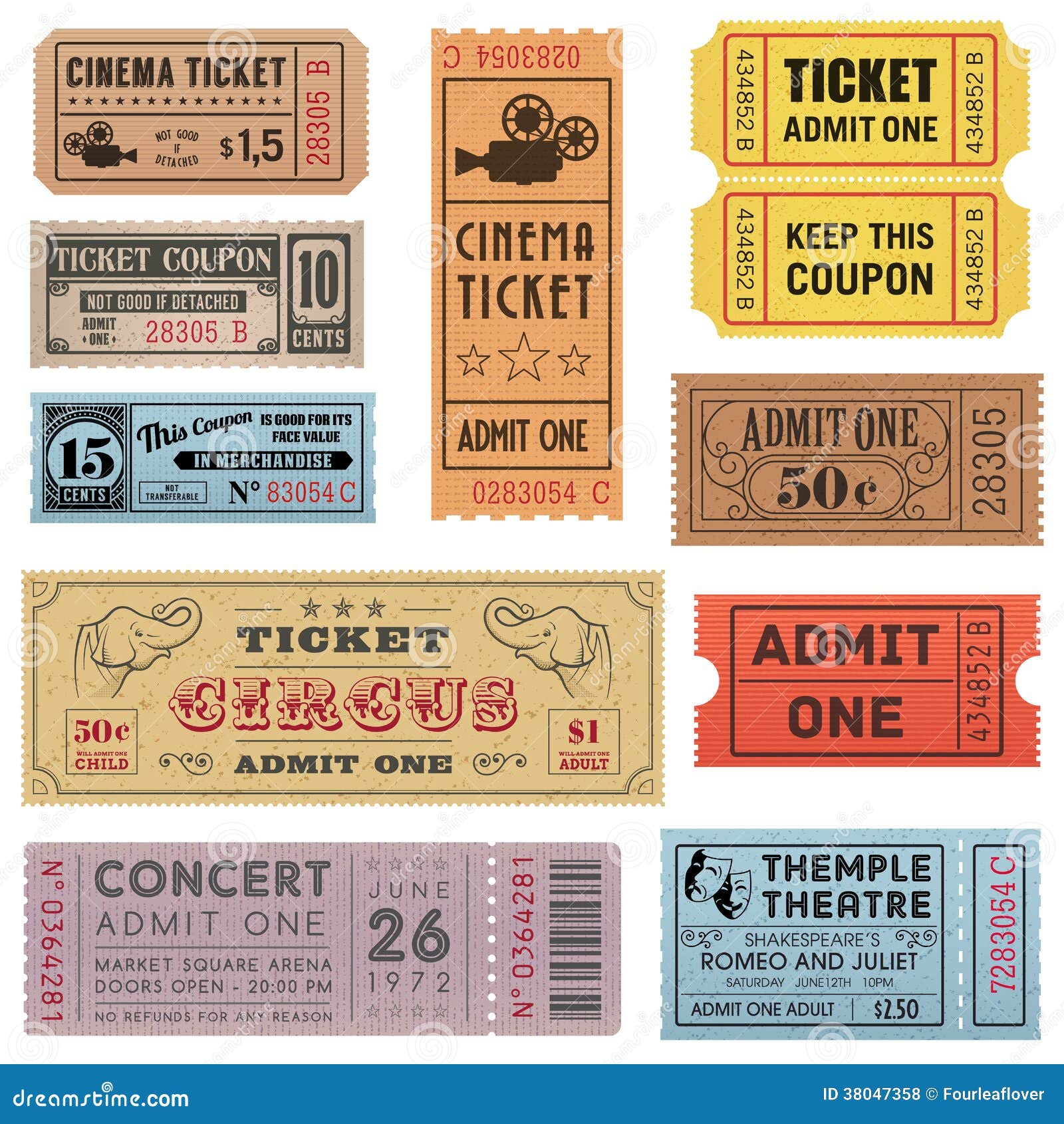Grunge Tickets Collection 1 Stock Vector - Illustration of tickets ...