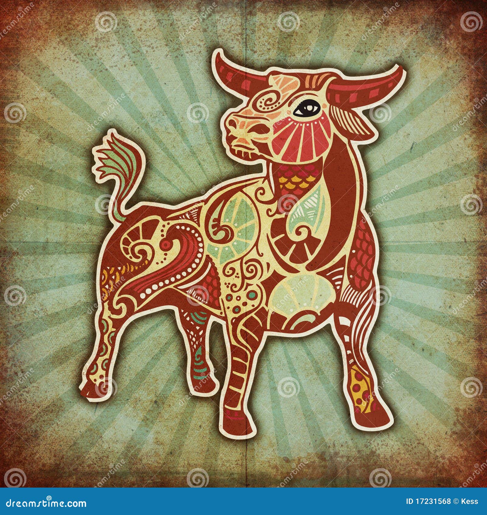 Grunge Tierkreis - Stier stock abbildung. Illustration von papier ...
