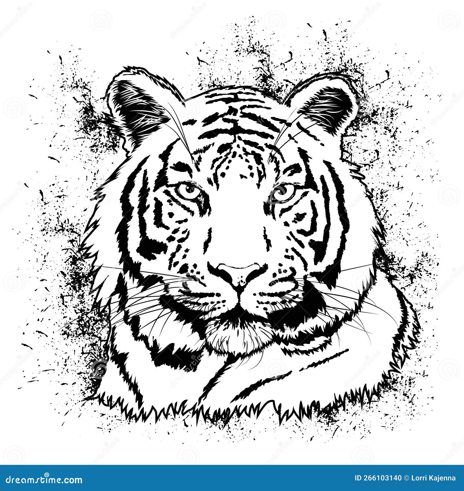 Grunge Tiger Head. Black and White Drawing Stock Vector - Illustration ...