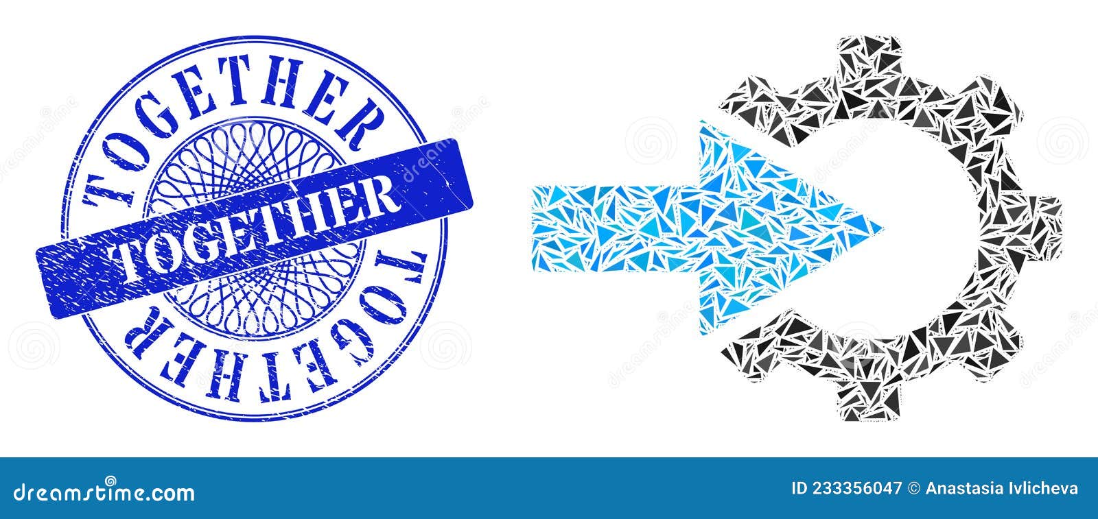 Grunge Together Stamp and Triangle Cog Integration Mosaic Stock Vector ...