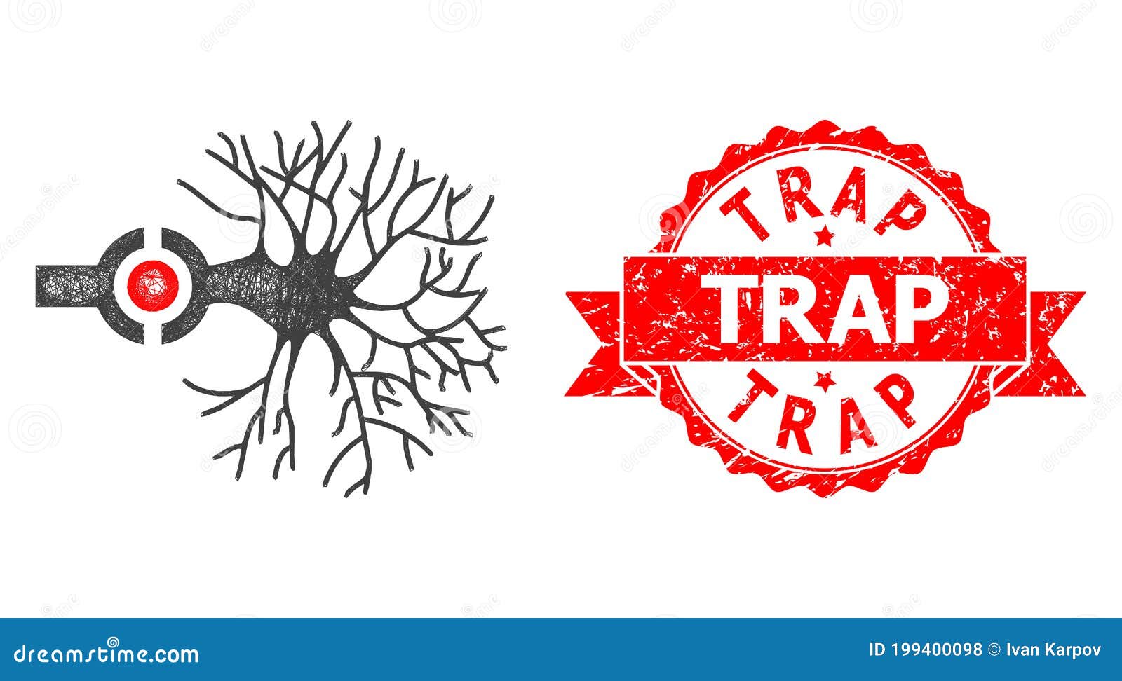 Grunge Trap Stamp and Net Neuron Digital Interface Icon Stock Vector ...