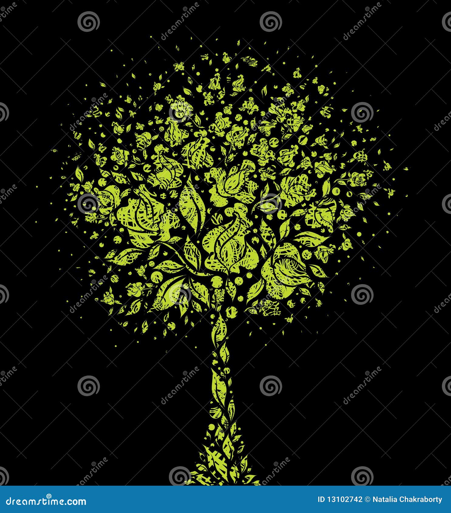 Grunge Tree Symbol from Flowers Stock Vector - Illustration of cute ...