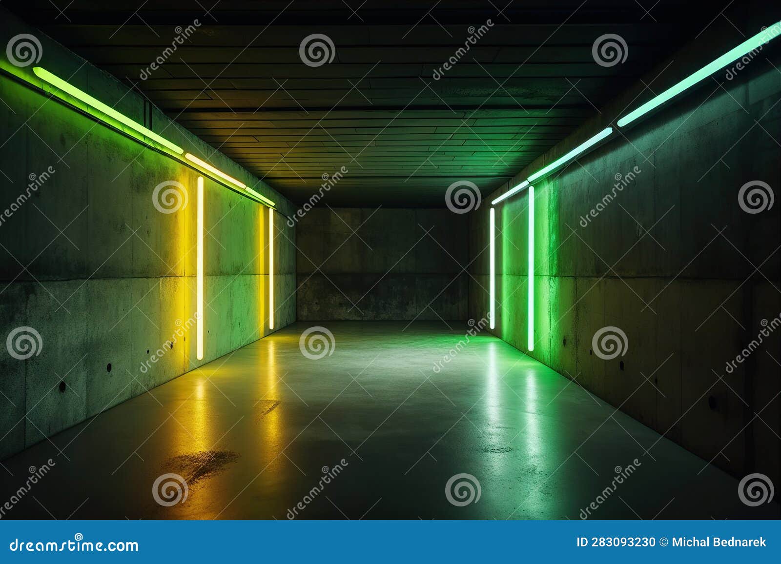 Grunge Underground Hall in Neon Lights. Generative AI Stock ...
