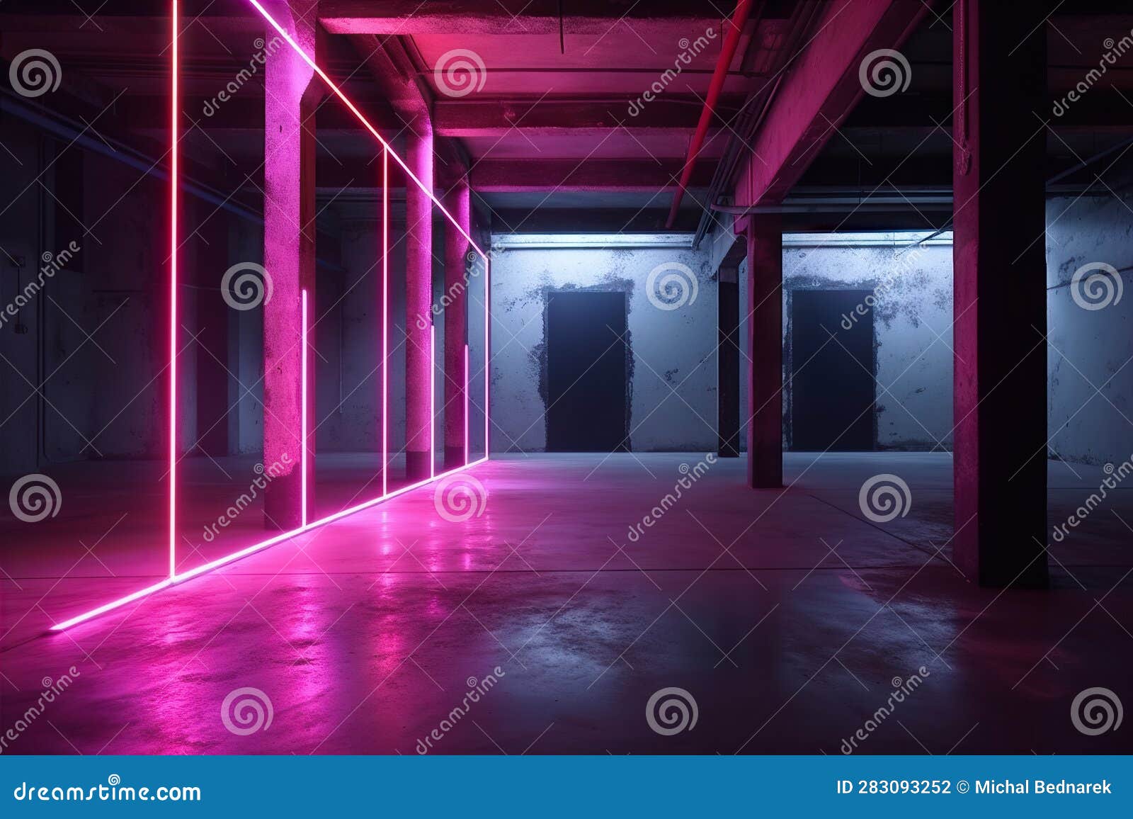 Grunge Underground Hall in Neon Lights. Generative AI Stock ...