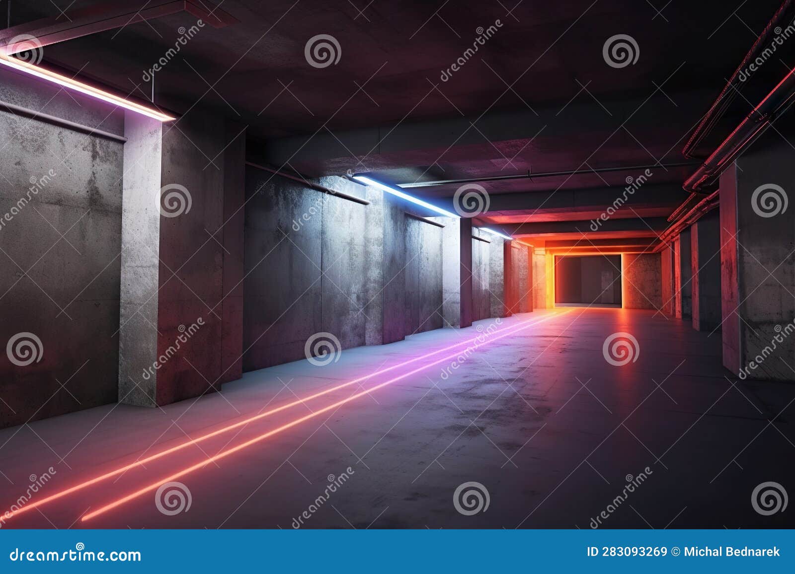 Grunge Underground Hall in Neon Lights. Generative AI Stock ...