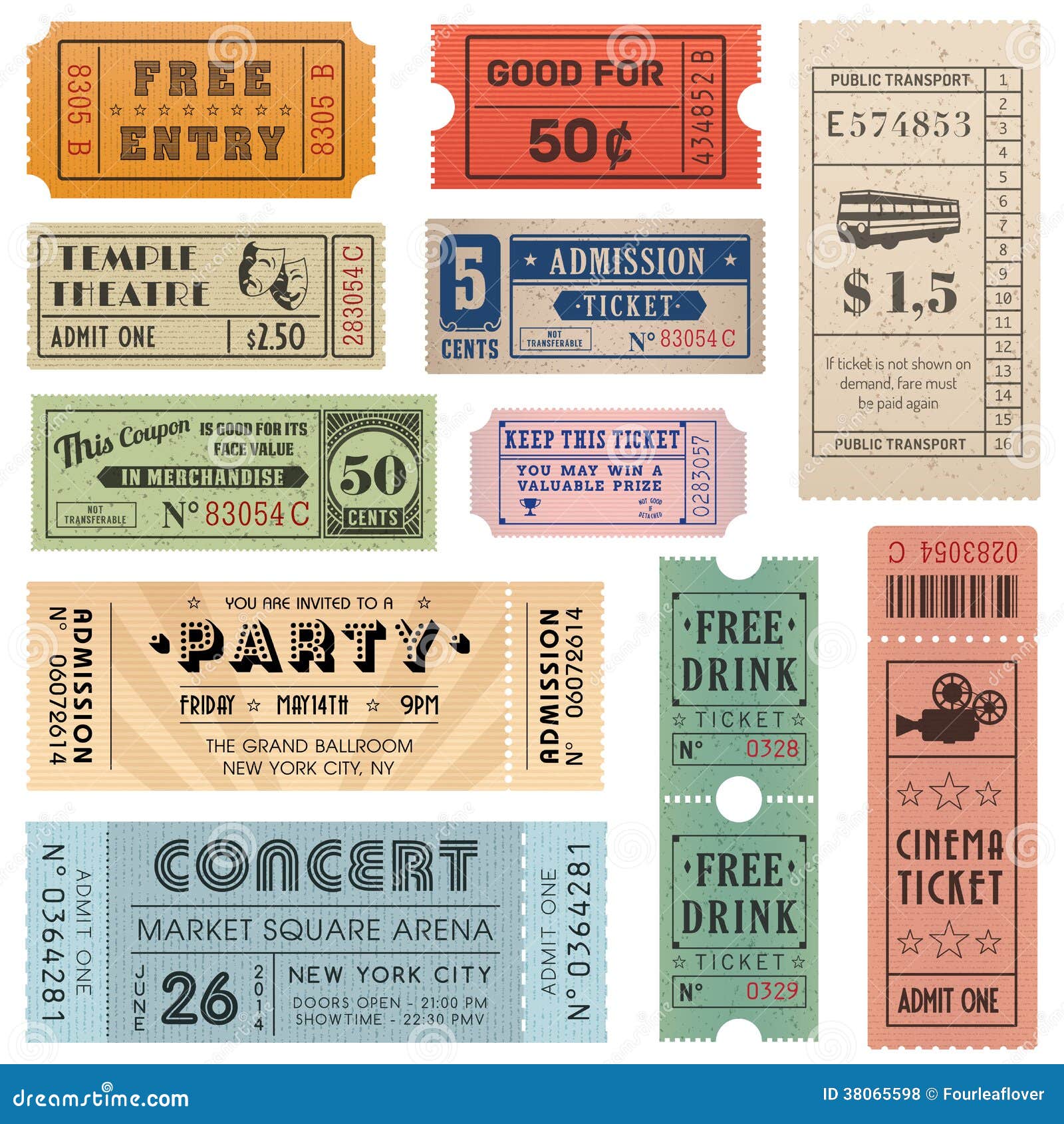 Grunge Vector Tickets Collection 2 Stock Vector - Illustration of ...