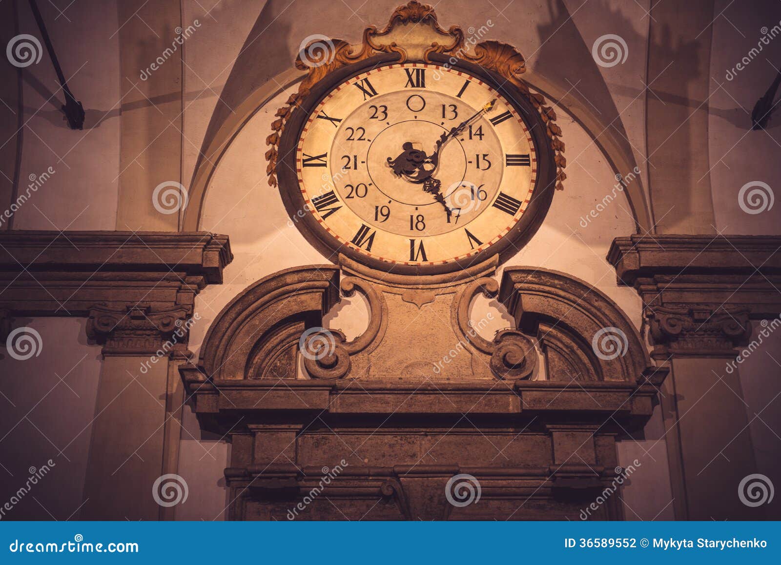 Grunge Vintage Clock on Antique Building Stock Photo - Image of ...