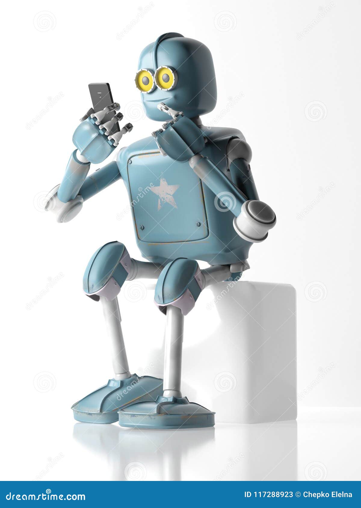 Grunge Vintage Robot Look on Cell Phone. 3D Rendering Stock ...