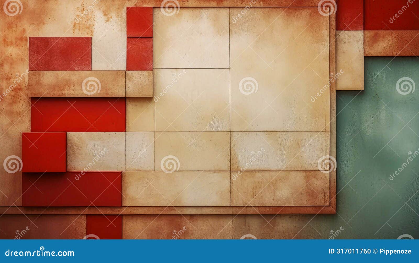 A Grunge Wall Made of Red and White Blocks with a Blue Background Stock ...