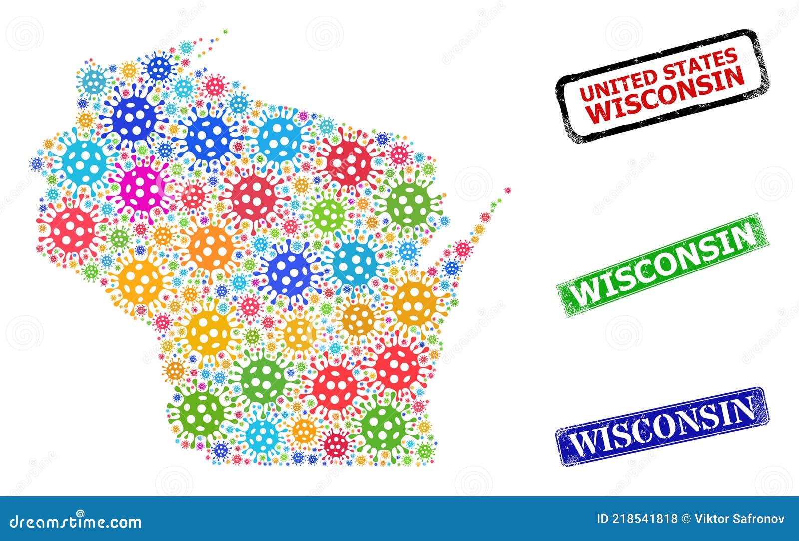 Grunge Wisconsin Seals and Colored Bacterium Wisconsin State Map ...