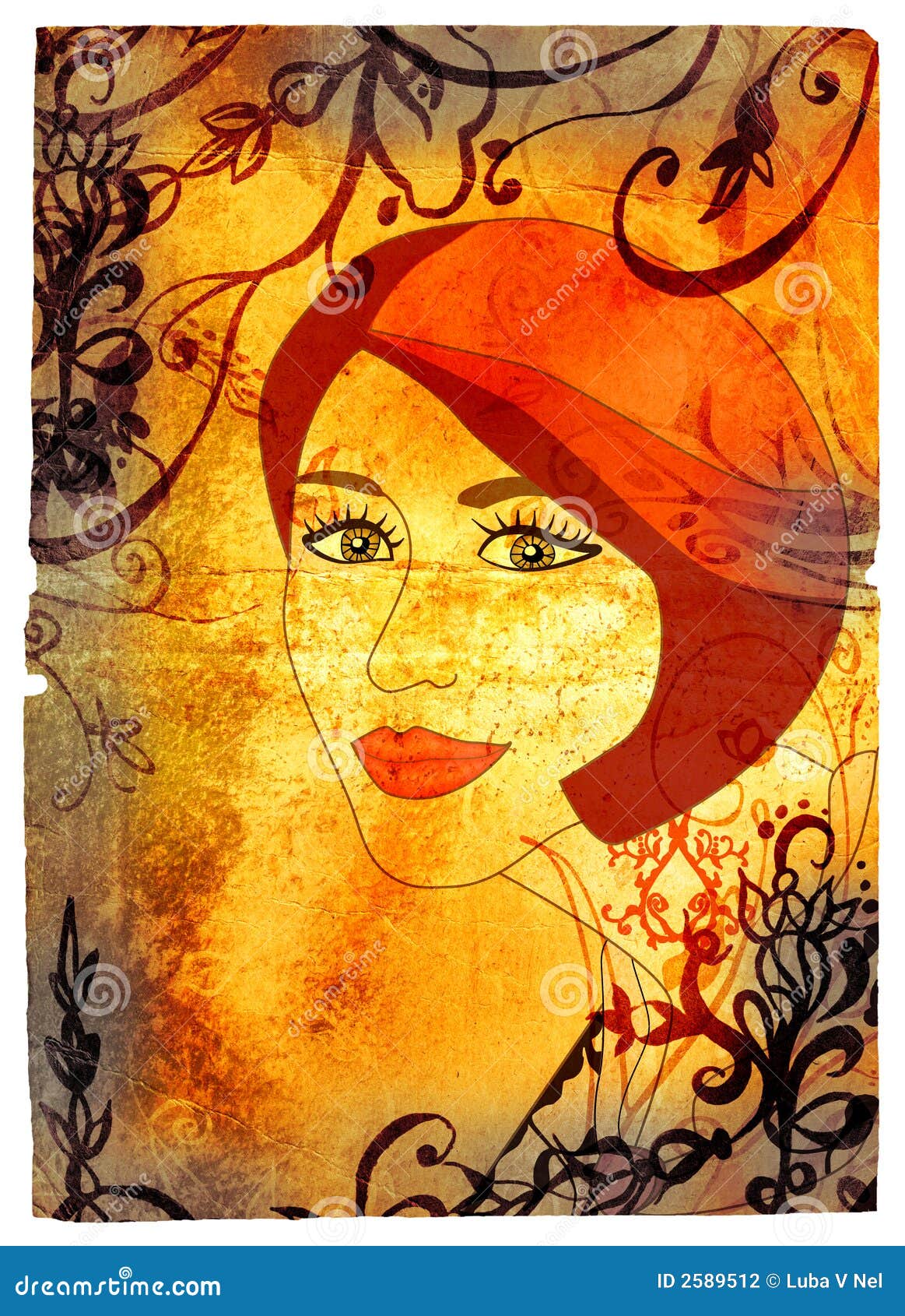 Grunge Woman on Swirls Texture Stock Illustration - Illustration of ...