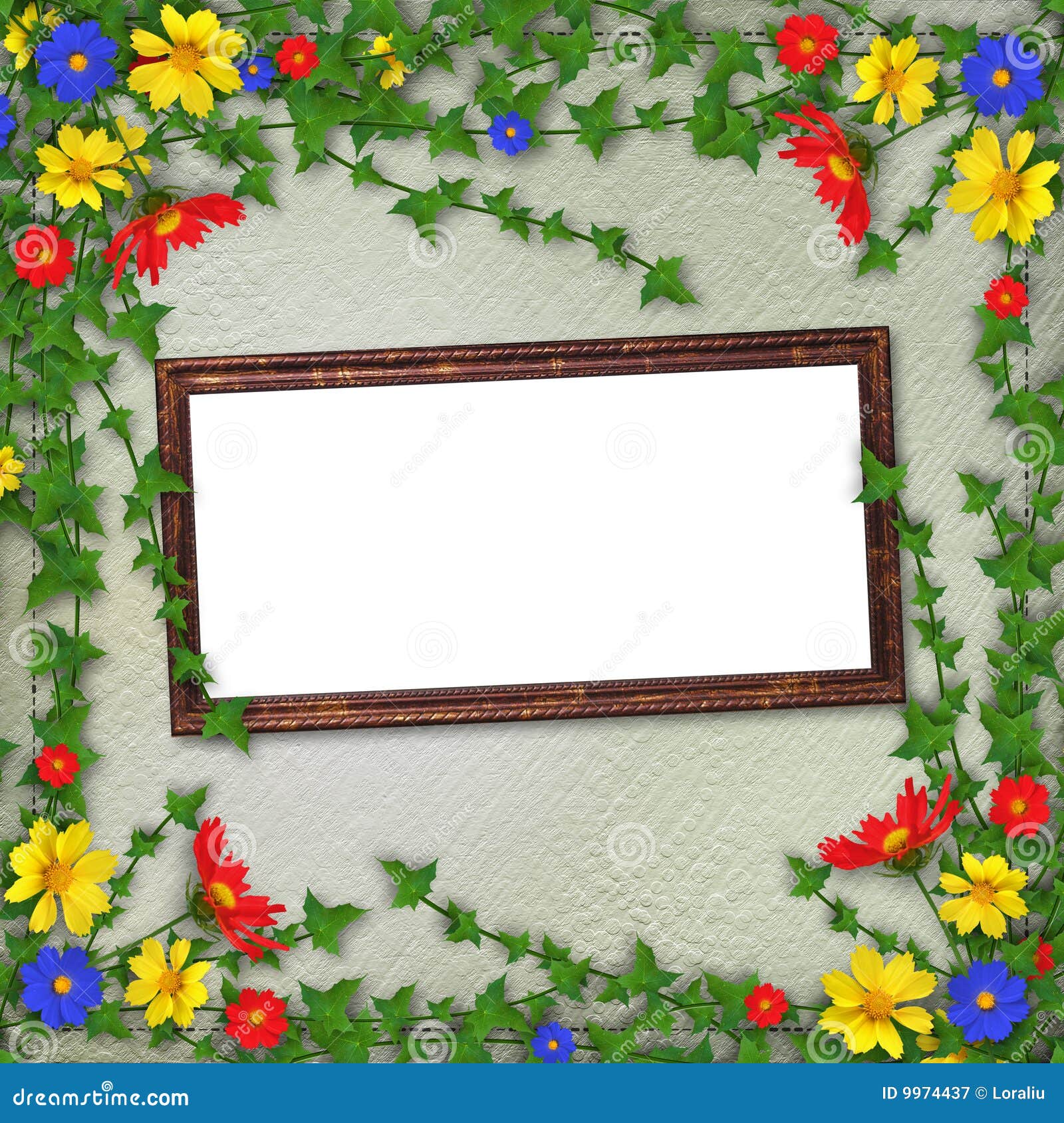 Grunge Wooden Frame with Bunch of Flowers Stock Illustration ...