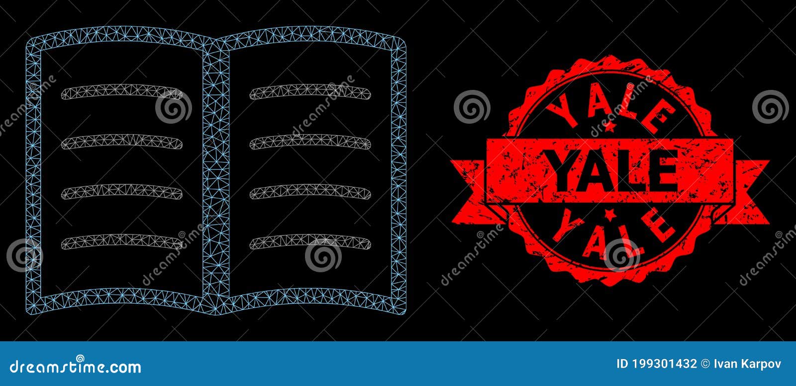 Grunge Yale Stamp and Web Network Open Book Stock Vector - Illustration ...