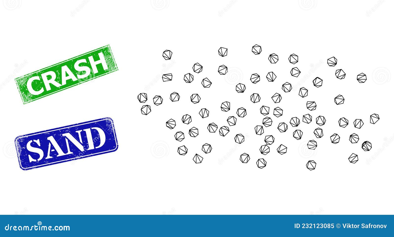 Grunged Crash Stamp Seals And Triangular Mesh Fog Particles Icon Vector ...