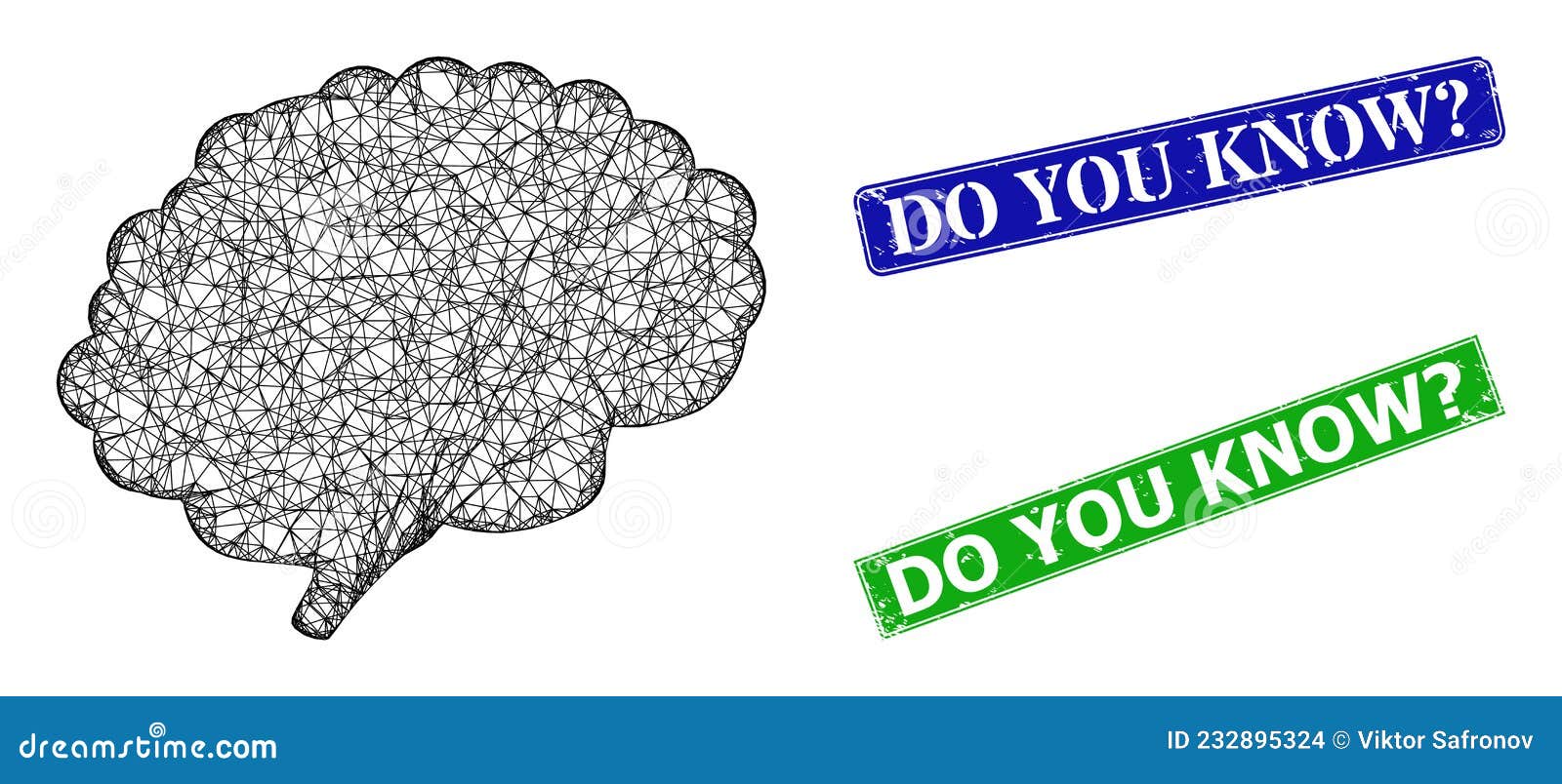 Grunged Do You Know Query Stamps and Polygonal Mesh Brain Organ Icon ...