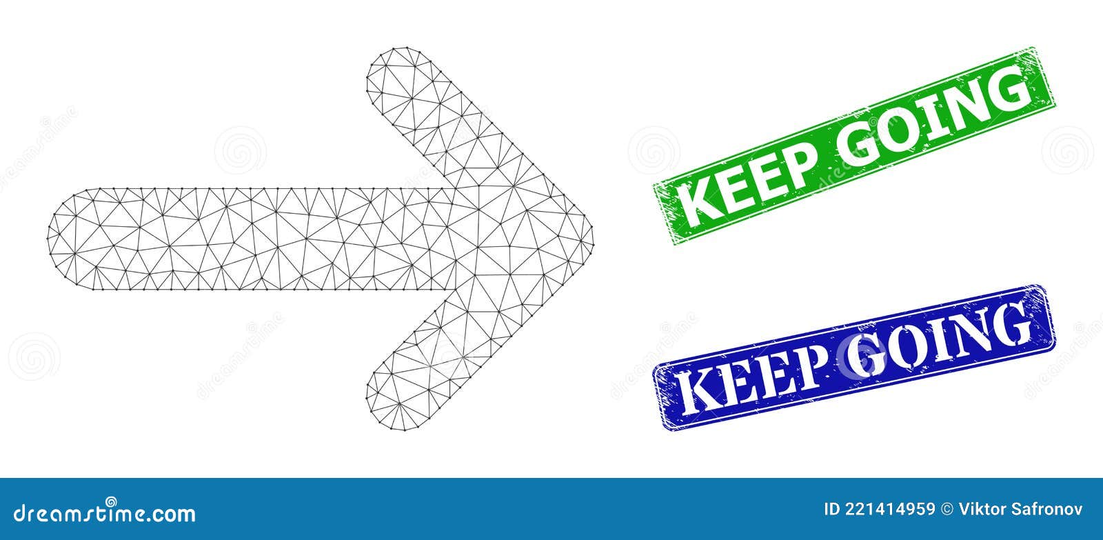 Grunged Keep Going Stamps and Triangular Mesh Arrow Right Icon Stock ...
