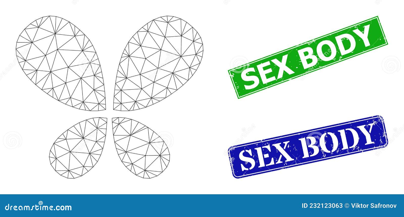 Grunged Sex Body Seals And Triangle Mesh Butterfly Icon Stock Vector