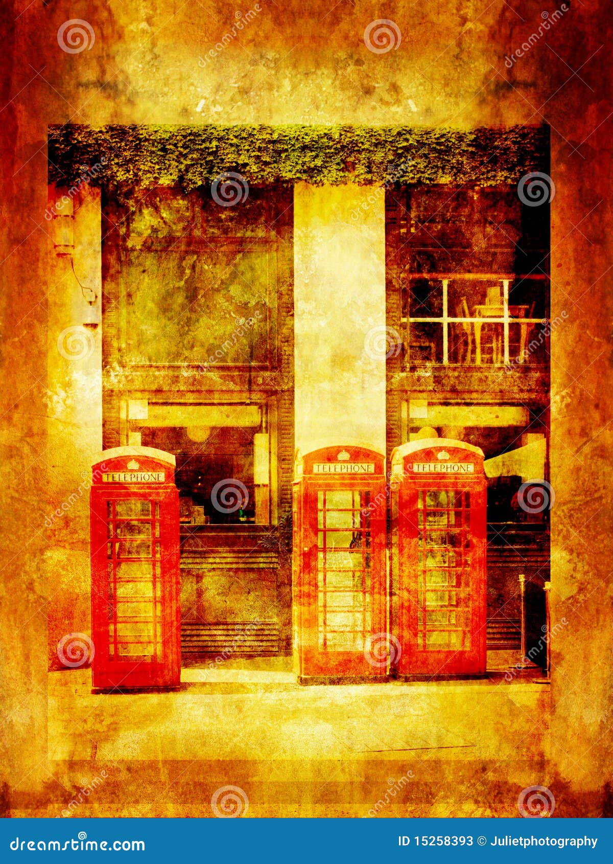 Grungy Background with Phone Boxes in London Stock Illustration ...