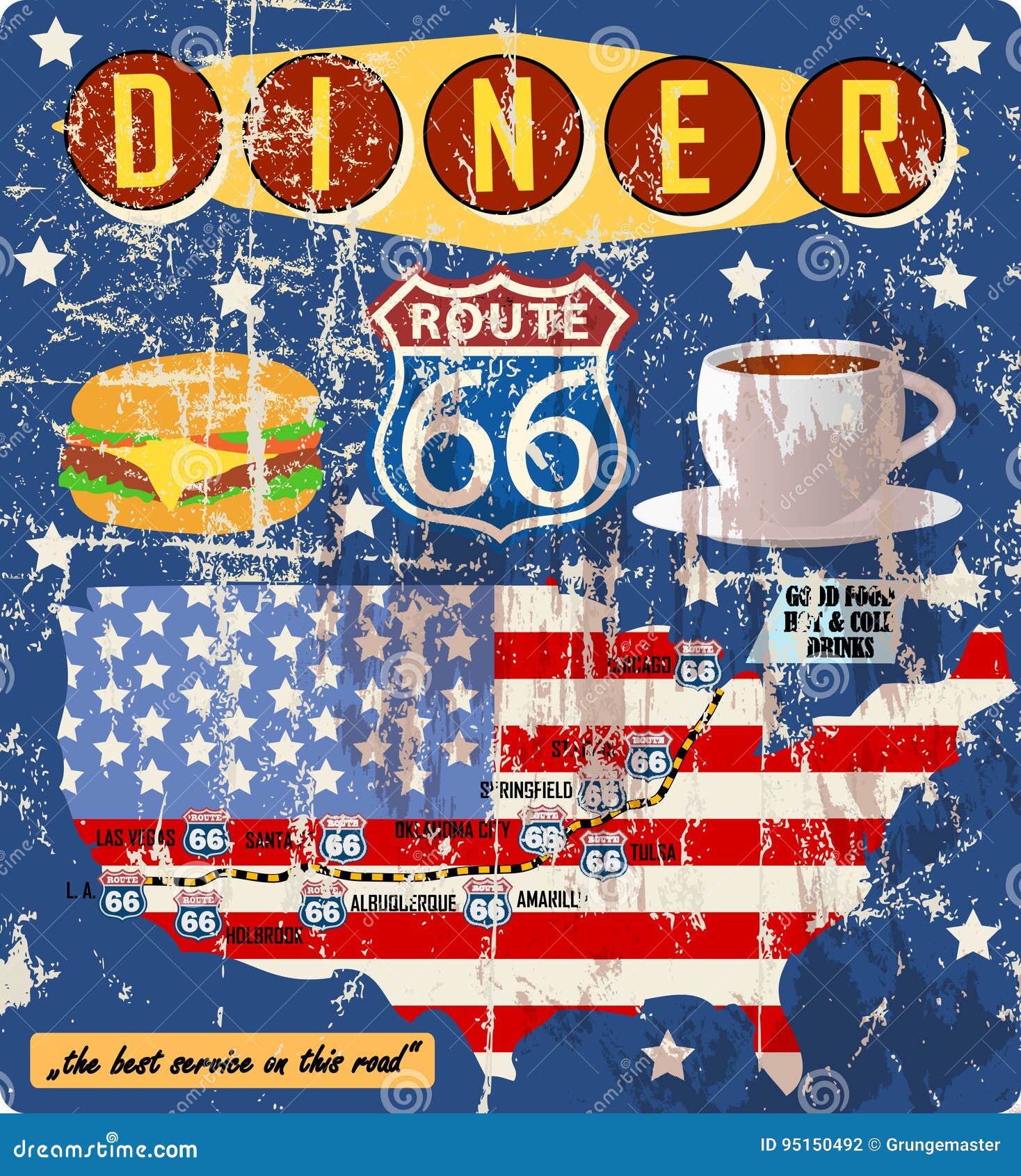 Grungy Diner Sign, Retro Style, Stock Vector - Illustration of america ...