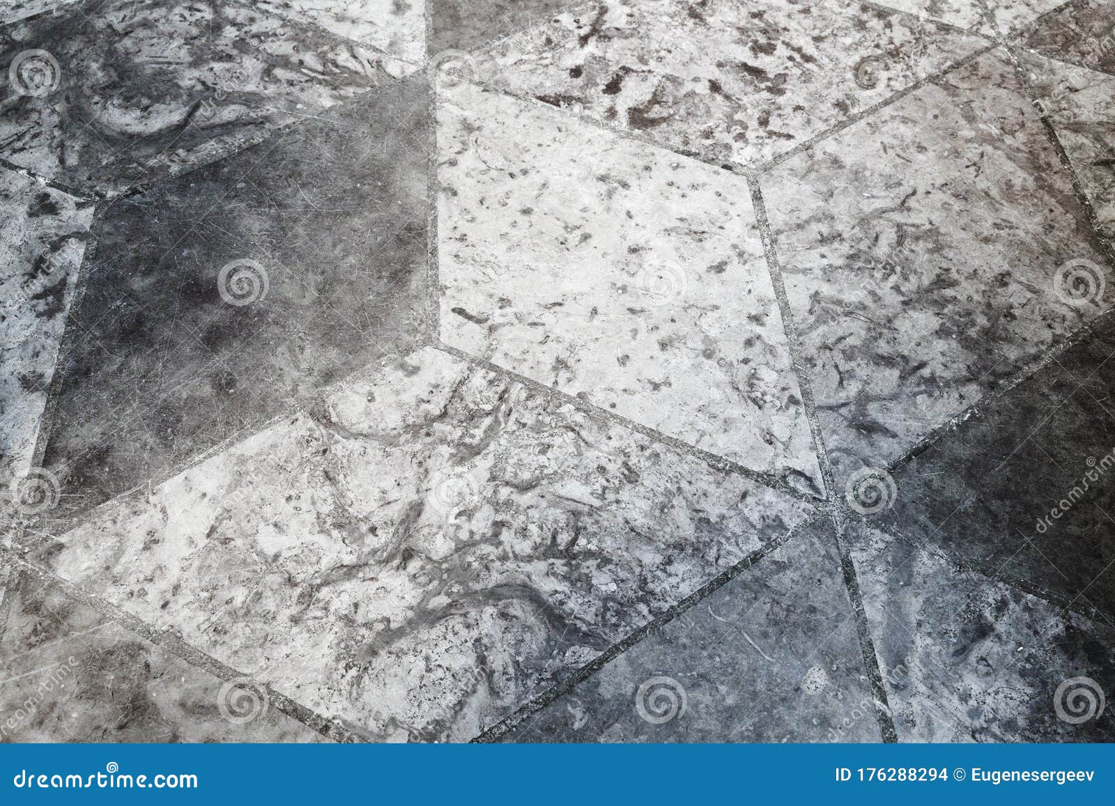 Grungy Floor Tiling with Abstract Cubic Pattern Stock Photo - Image of ...