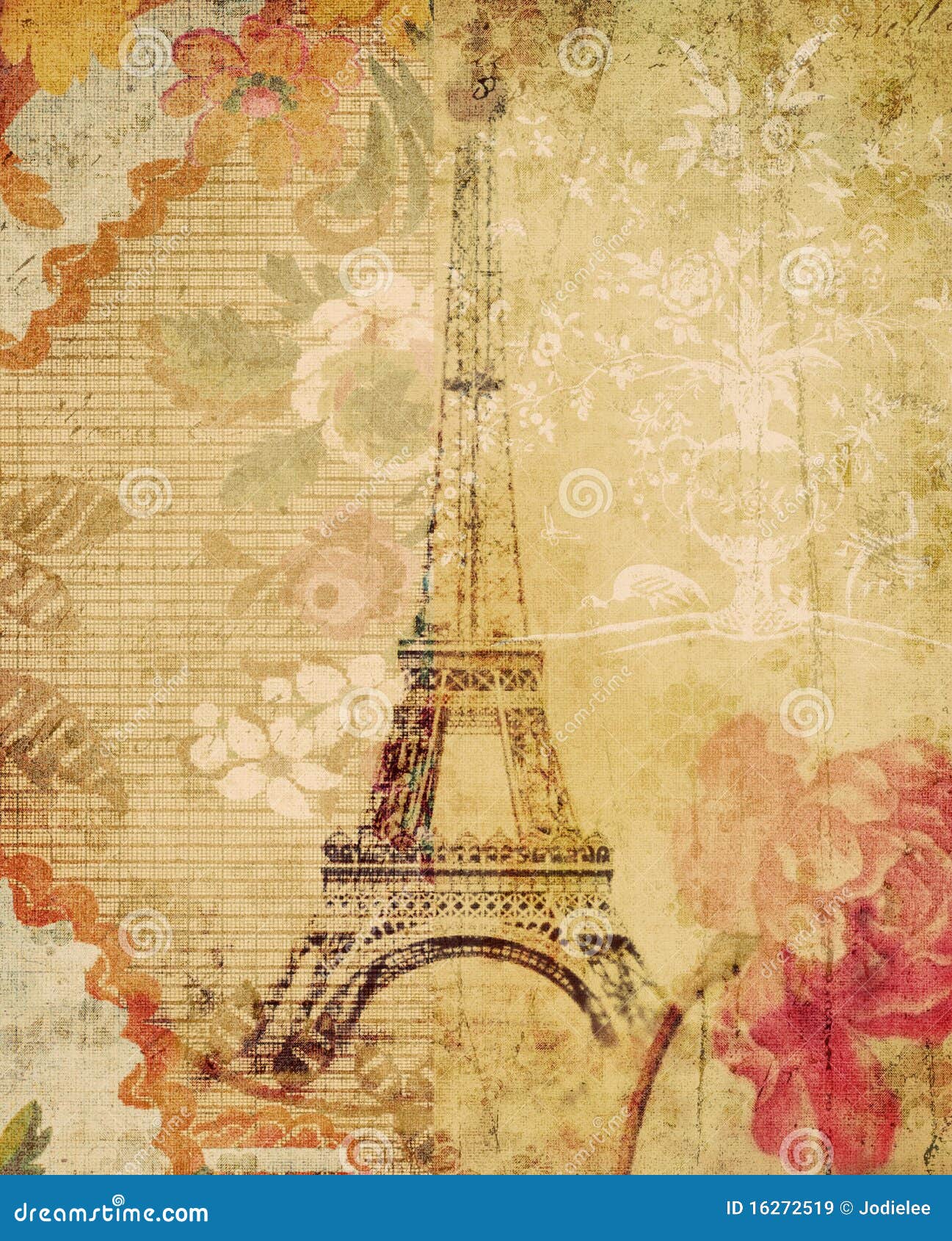 Paris Background. Floral Paris Sign With Flowers, Eiffel Tower. Royalty ...