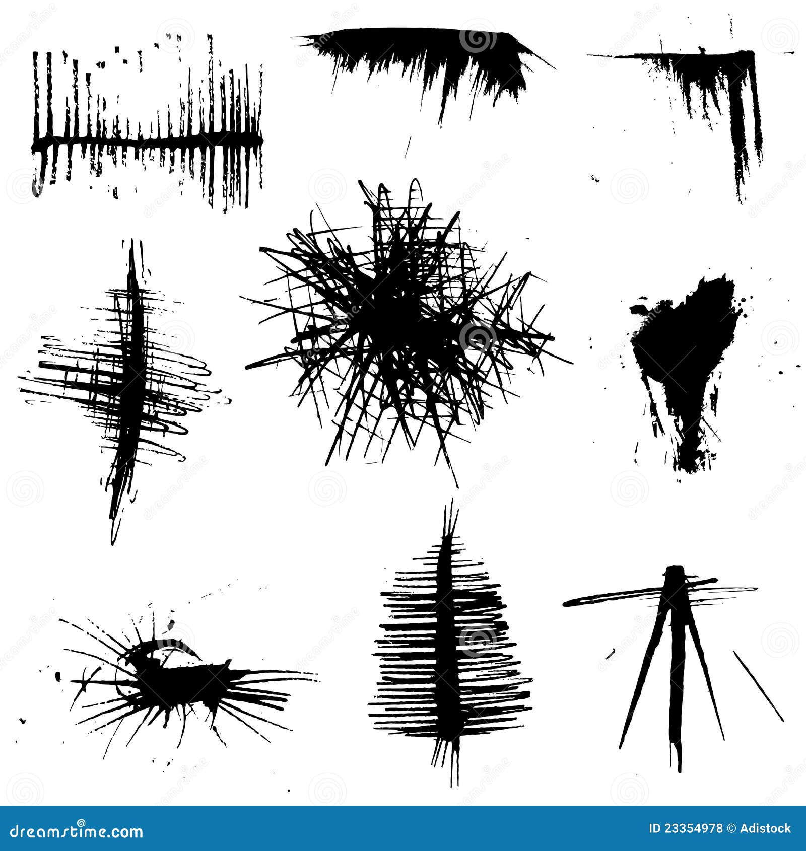 Grungy Ink and Brush Strokes Set Stock Vector - Illustration of drip ...