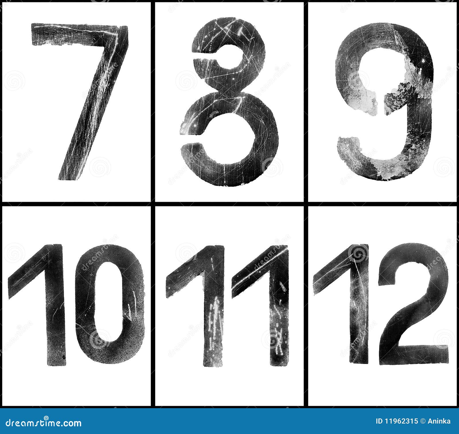 Grungy Numbers 7-12 stock illustration. Illustration of stencil - 11962315