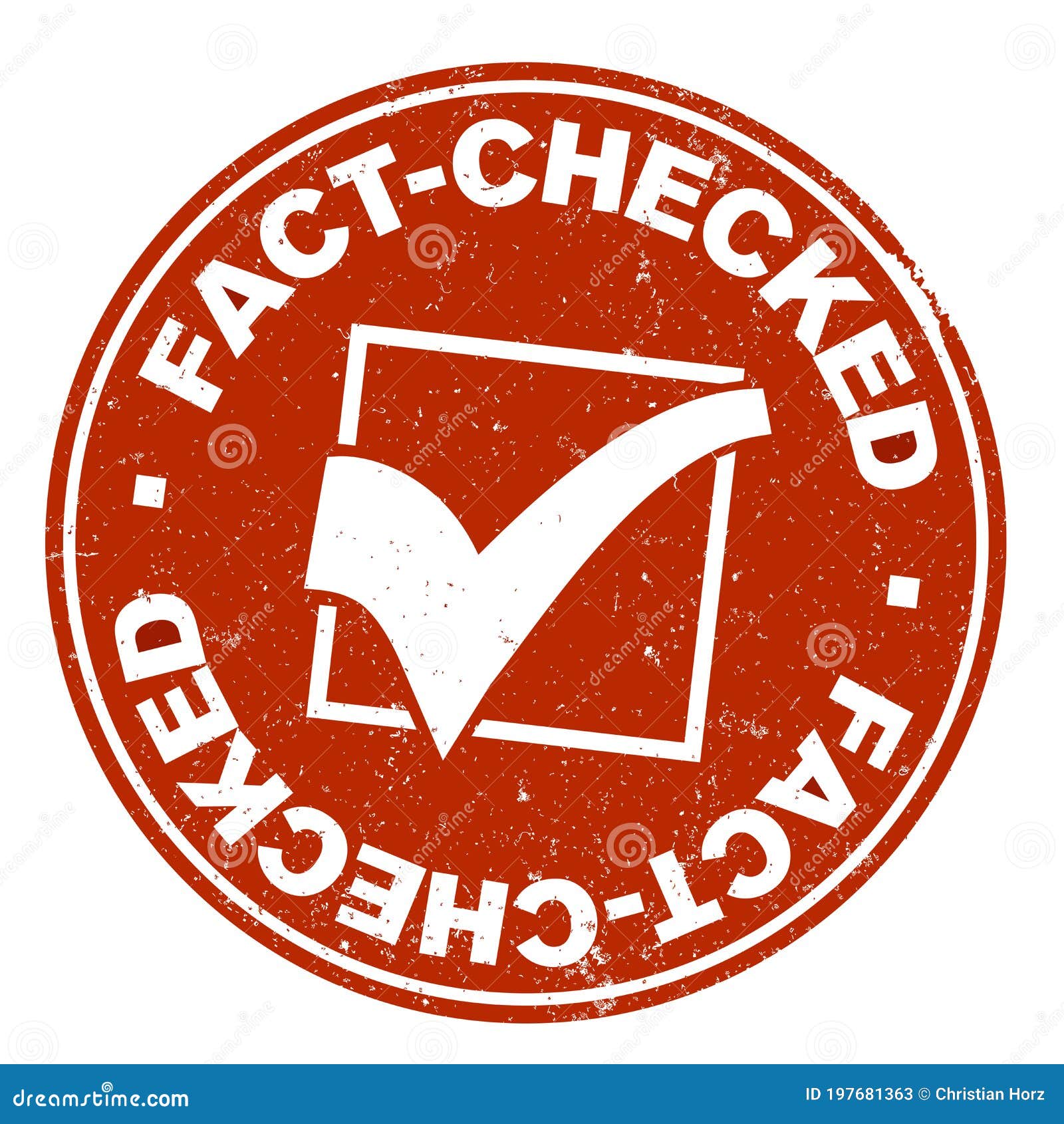 Grungy Red Round FACT-CHECKED Label or Rubber Stamp with Checkmark ... Grungy Red Round FACT-CHECKED Label or Rubber Stamp with Checkmark ...