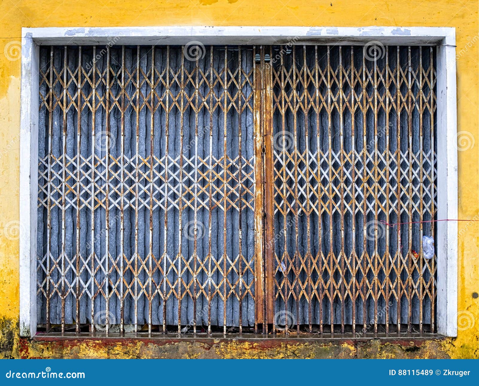 Grungy Rusty Blue and Yellow Metal Gate Stock Image - Image of blue ...