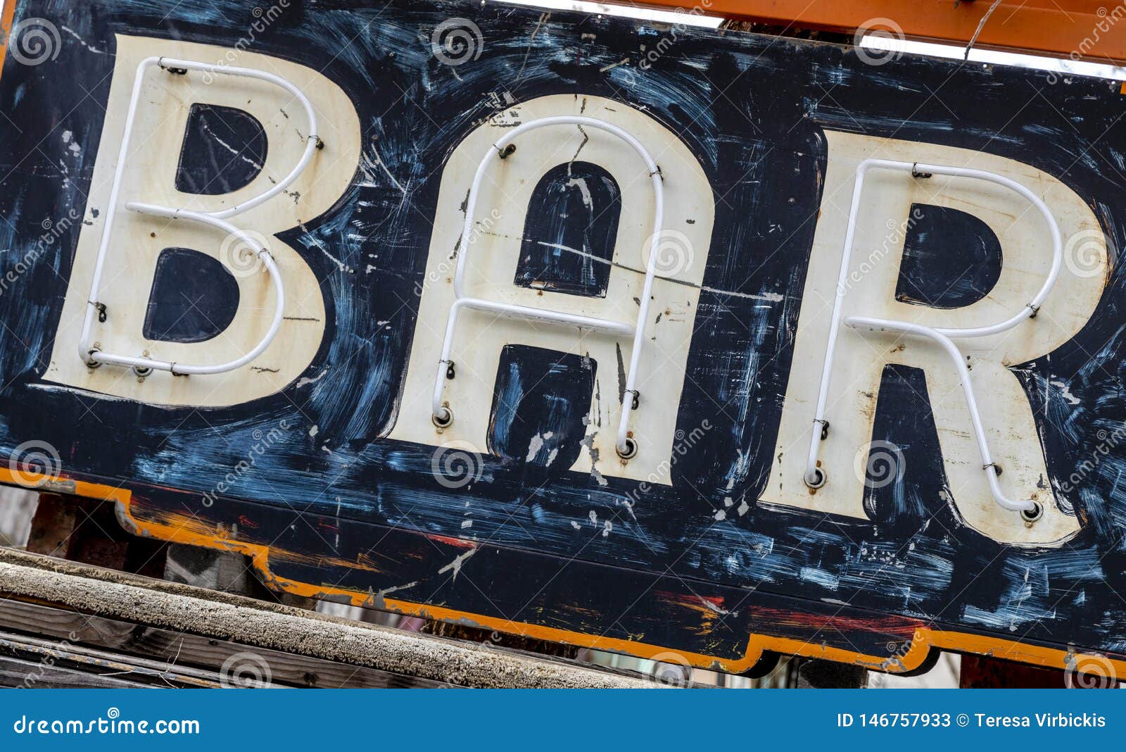 Grungy Rusty Old Painted Bar Sign Stock Image - Image of grungy, aged ...