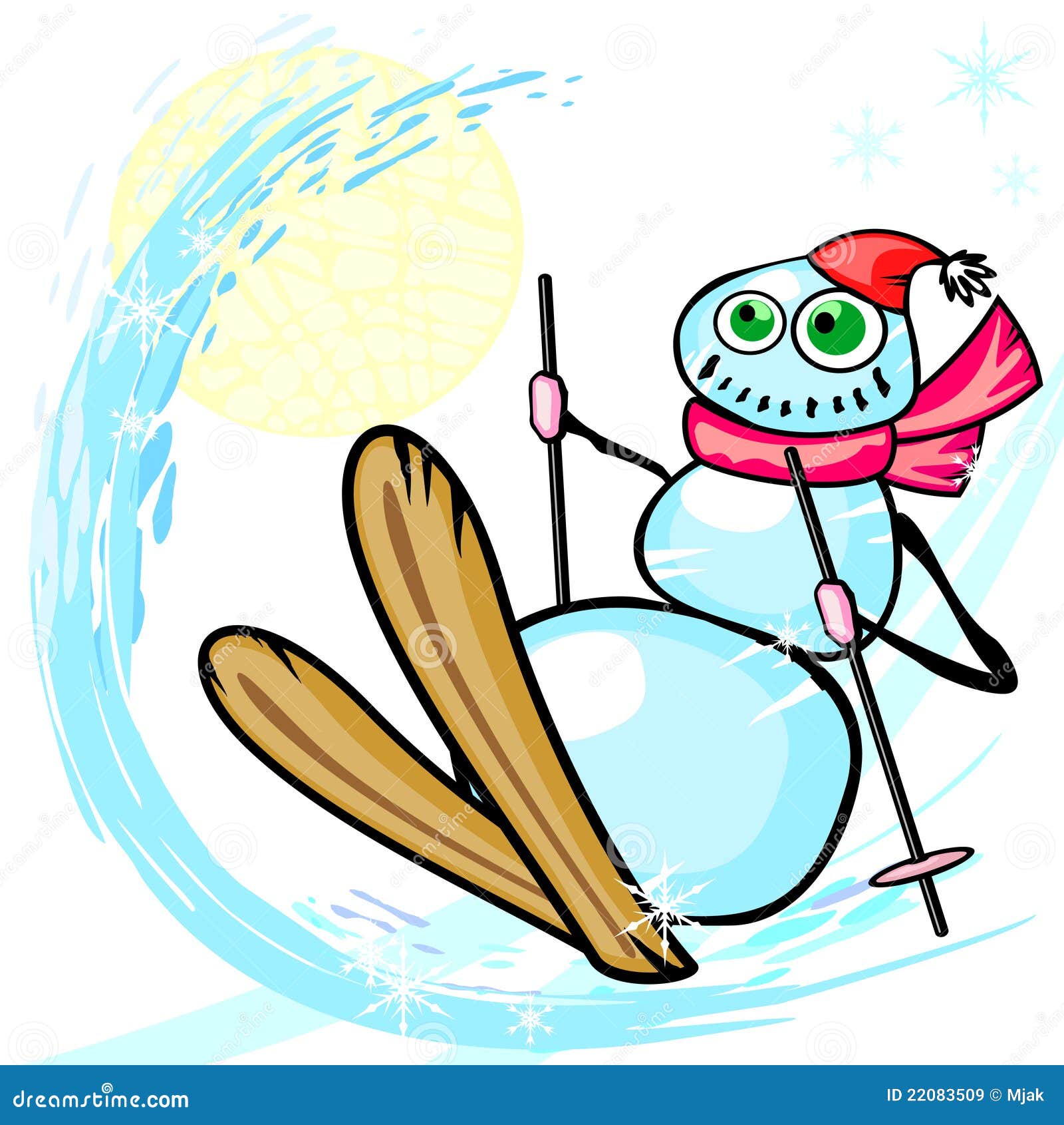Grungy snowman and ski stock vector. Illustration of character - 22083509