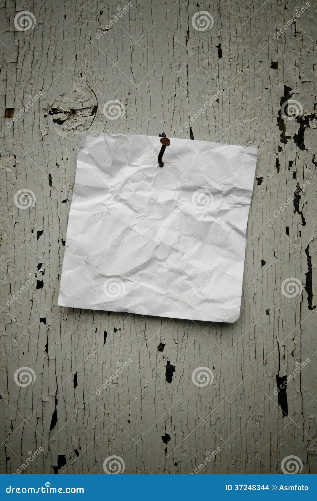 Grungy Torn Note Paper Nailed on Rustic Old Weathered Background Stock ...